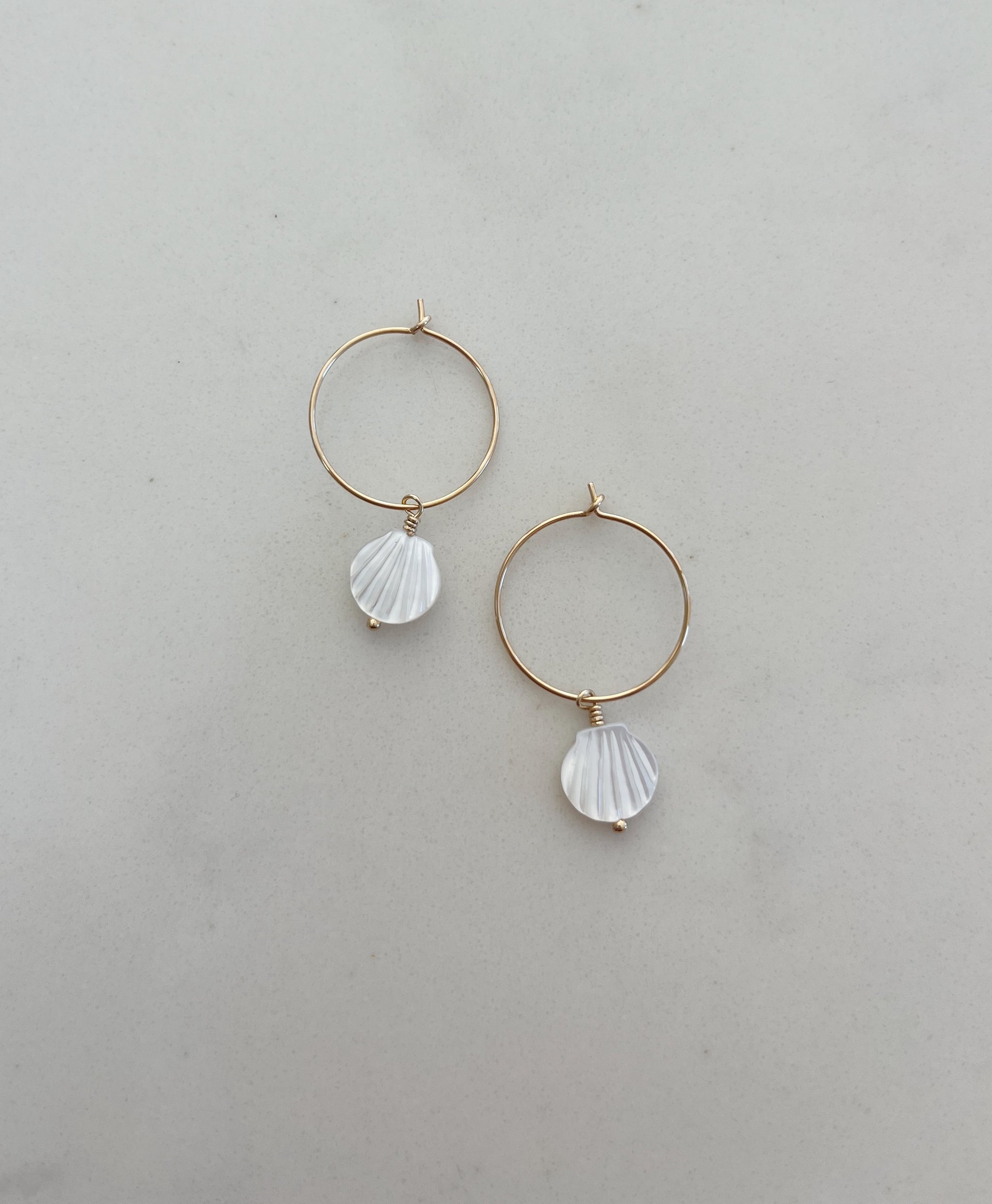 White Seashell Mini Hoops – KRJ Jewelry By Kasia Randall
